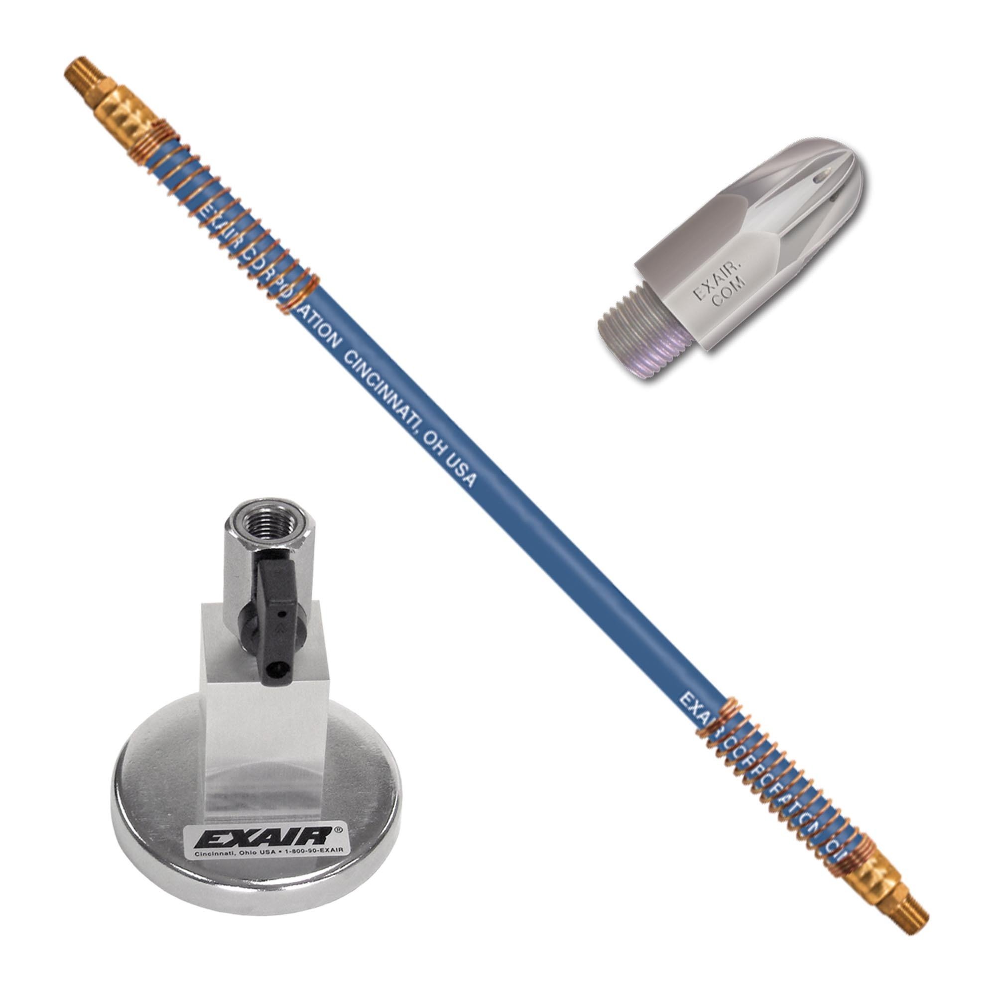 EXAIR Mini Super Air Nozzle™ with Stay Set Hose and Magnetic Base
